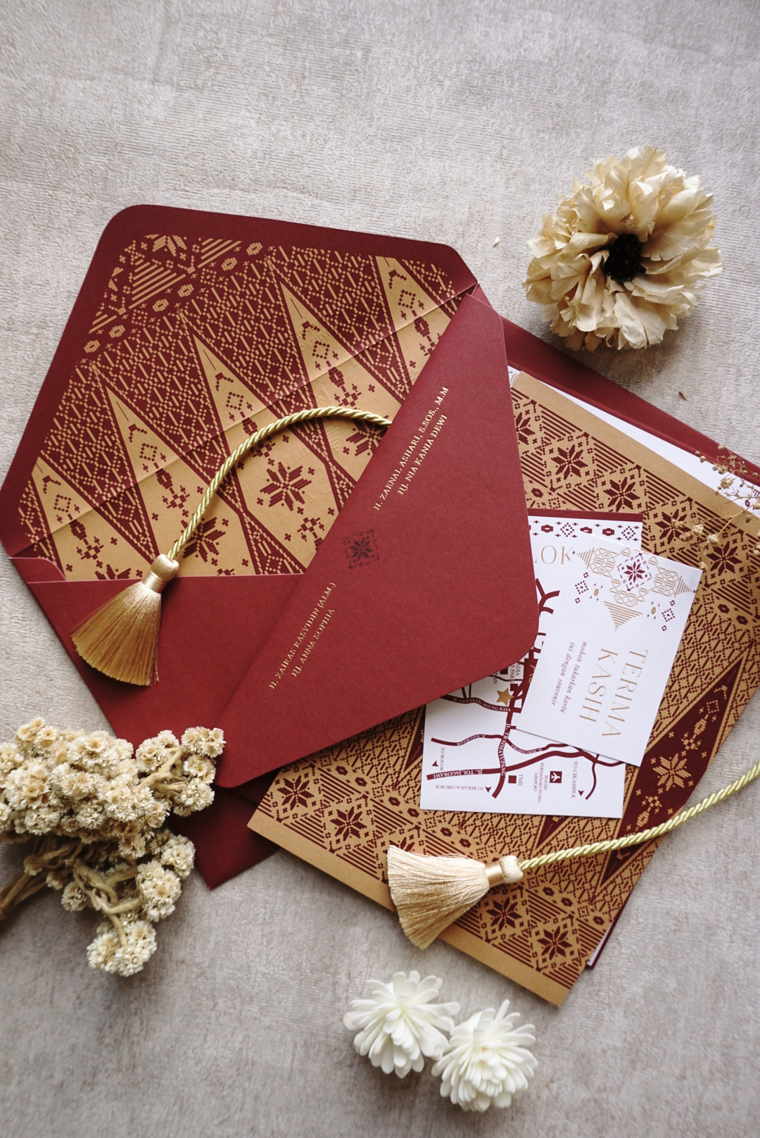 Maroon Gold Songket | Trouvaille Invitation | Bridestory