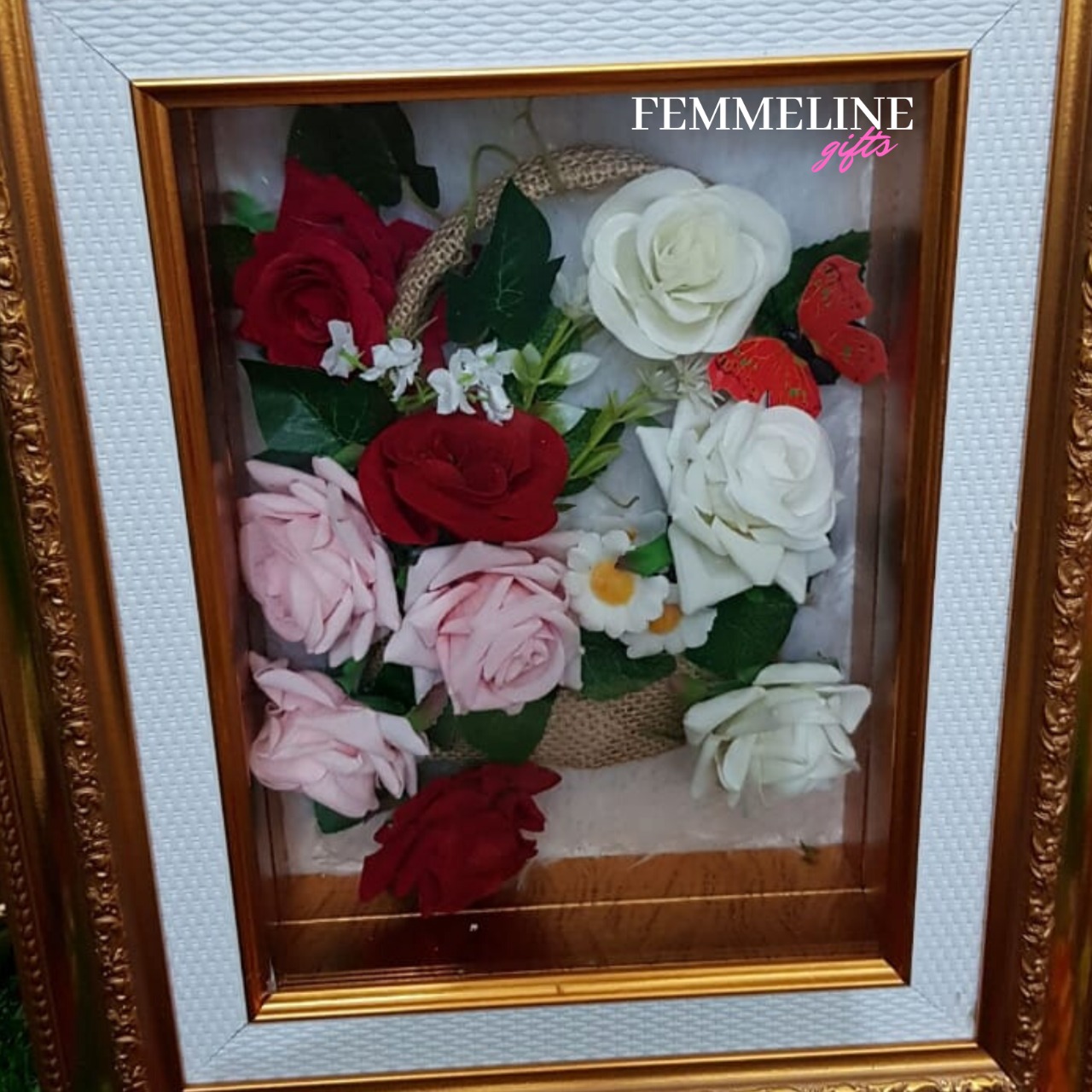 Handmade Flower Box with Sculpted Frame (Gold) by Femmeline Gifts ...