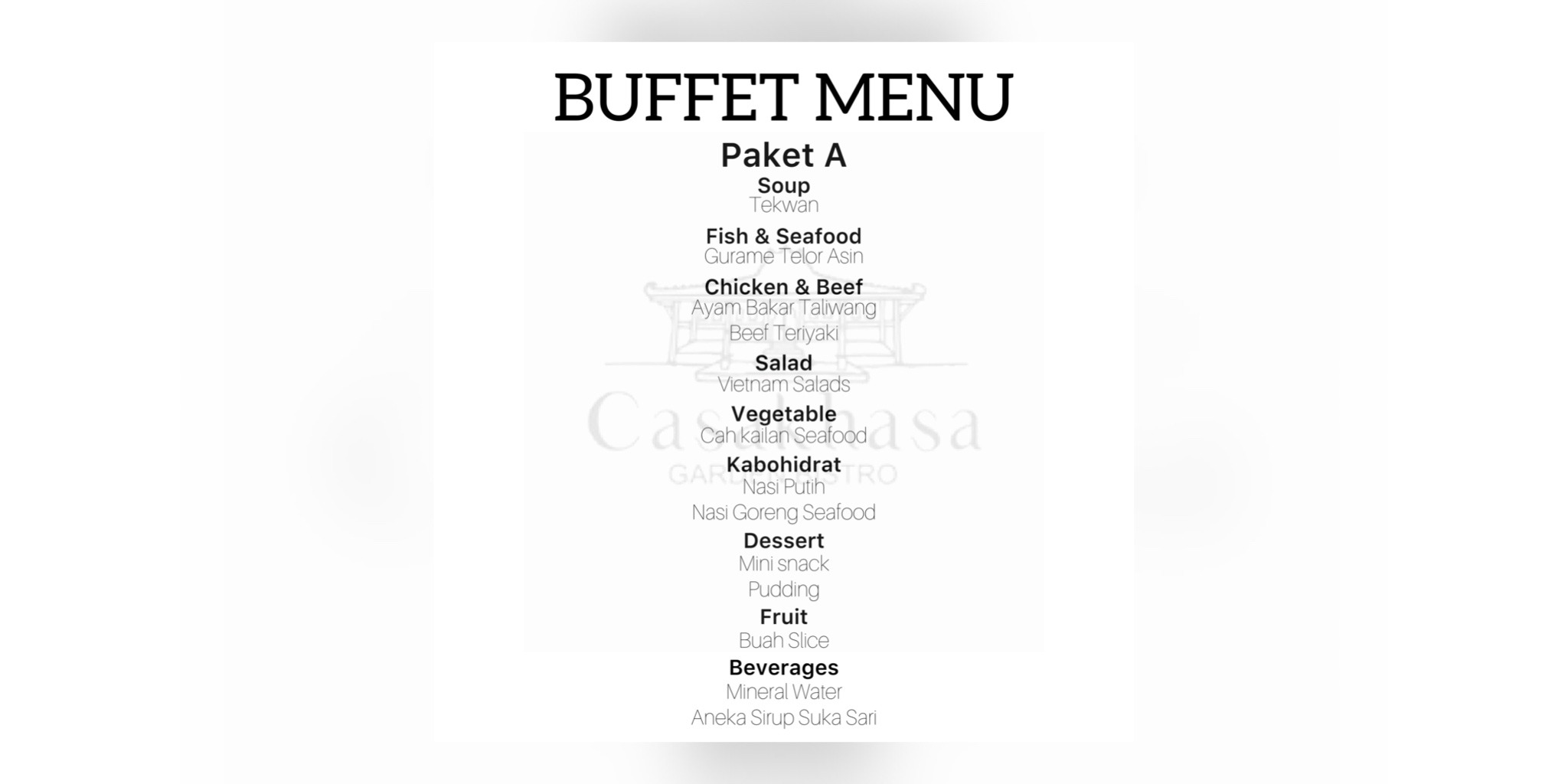 Buffet Menu Paket A (200 pax) by Casakhasa | Bridestory Store