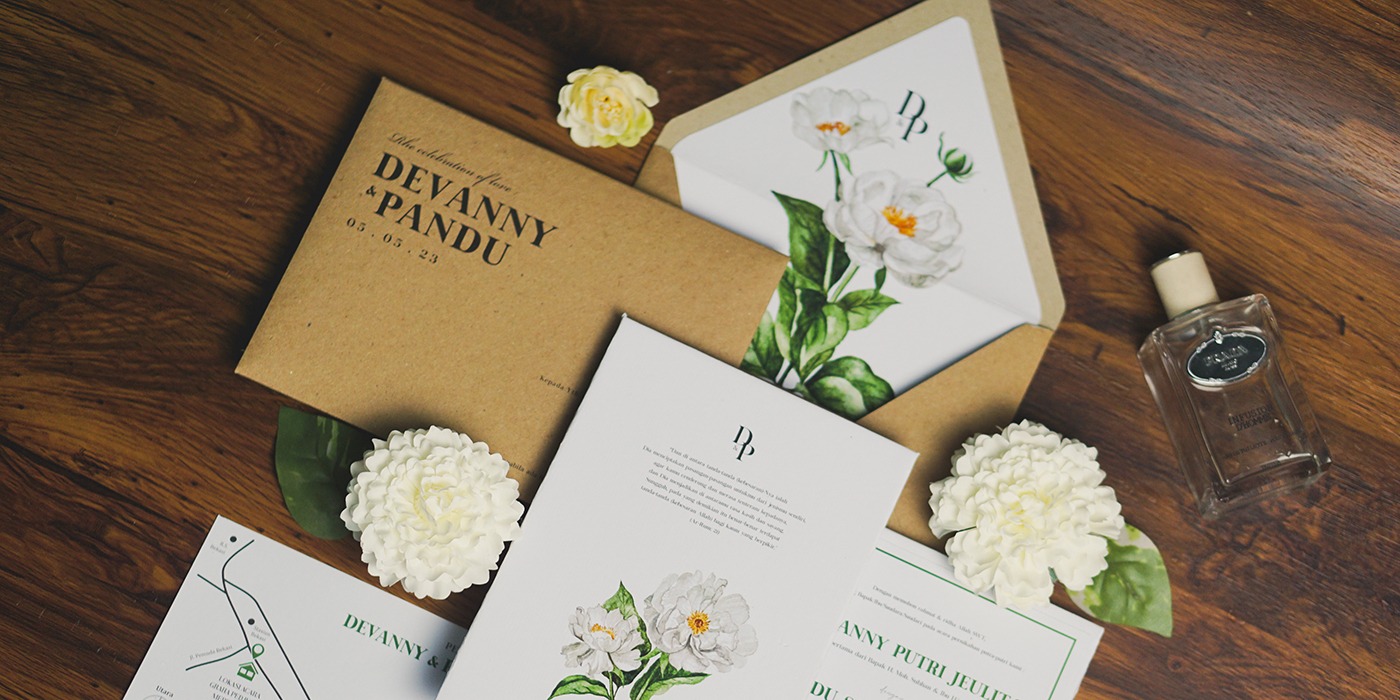 Undangan Pernikahan Single Hardcover Peony Illustration Rustic oleh ...
