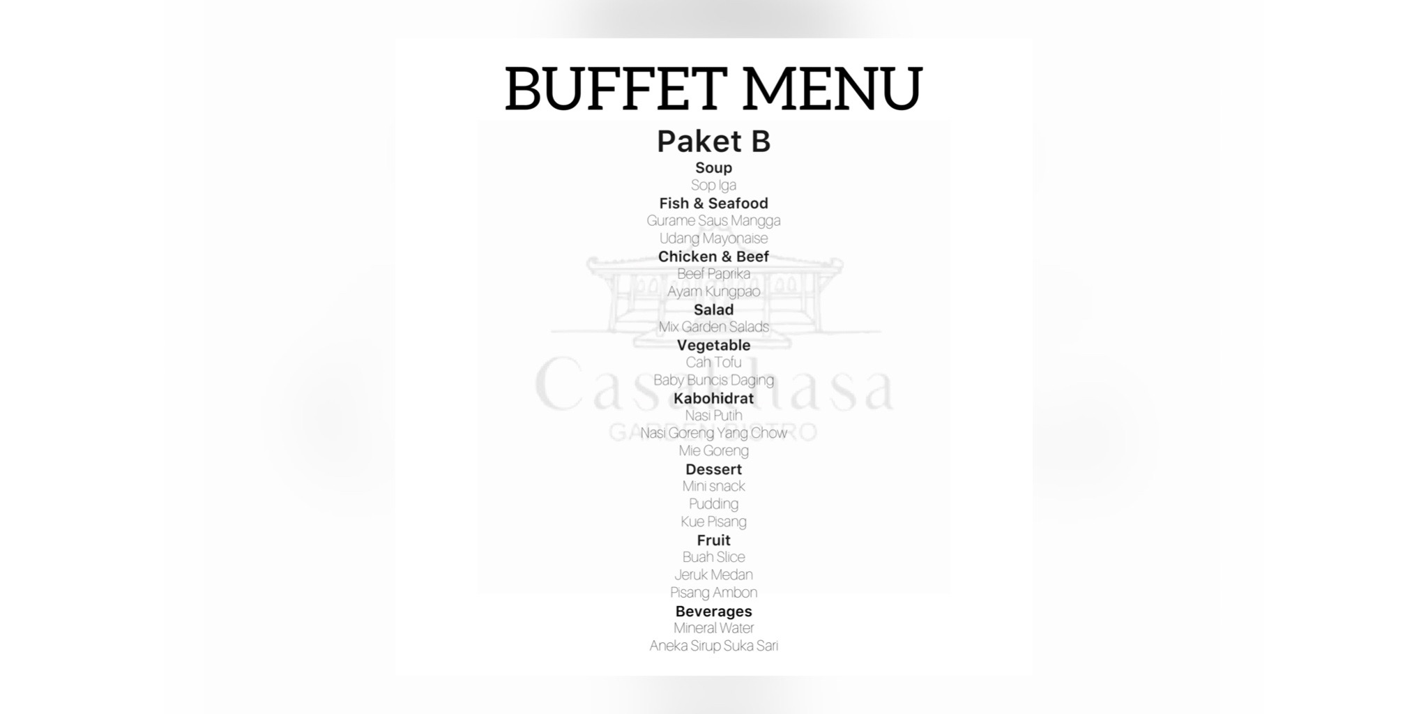 Buffet Menu Paket B (200 pax) by Casakhasa | Bridestory Store