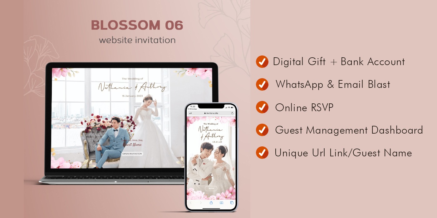 Web Invitation Wedding Sakura/Pink Cherry Blossom - Blossom 06 oleh INVITERA | Bridestory Store