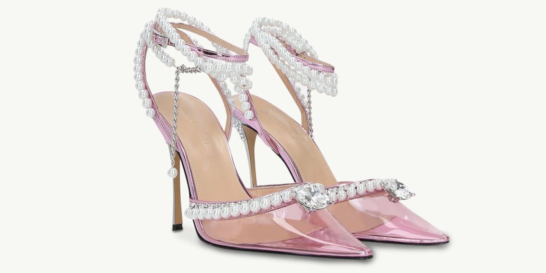 MACH & MACH Women Pearls x Diamonds of Elizabeth Ankle Strap PVC Pumps ...