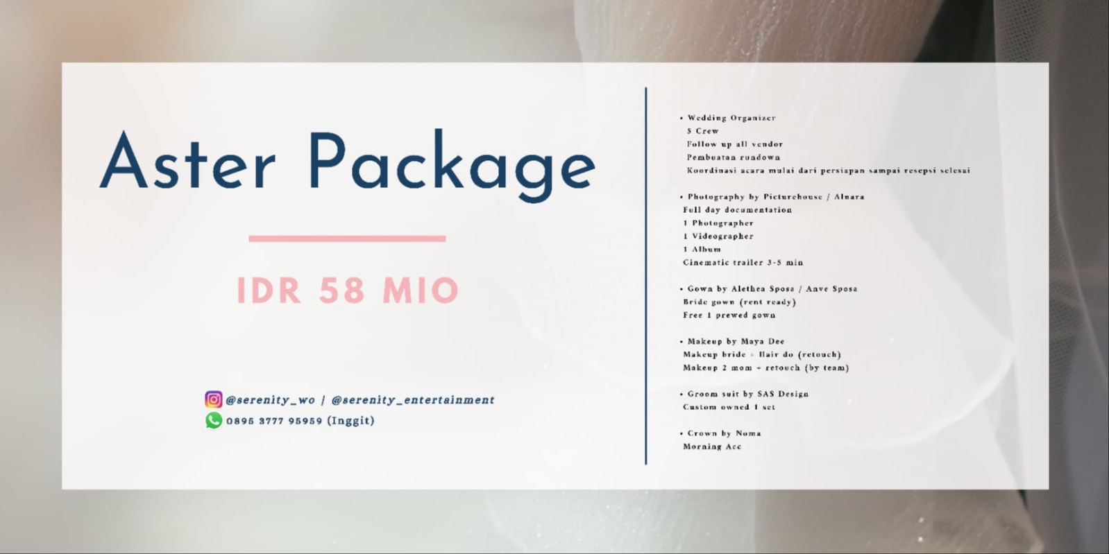 Aster Package | WO, Photo&video, Gown, MUA, Groom Suit, Crown | oleh ...