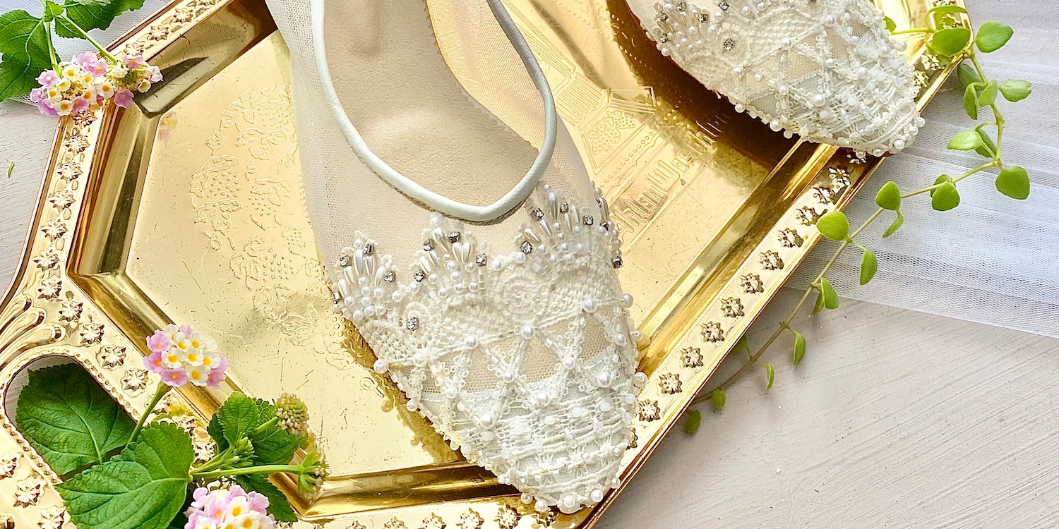 Ellie White Wedding Shoes Women Flats 1.5cm oleh Aveda Footwear ...